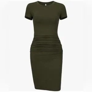 Laughido | Dresses | New Womens Ruched Casual Short Sleeve Knee Length ...